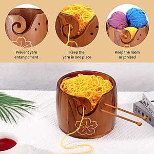 Yarn Bowl Large Size 5''x7'' Pine Wood Unique Design Crochet Bowl for Yarn Holder Knitting Crochet Macrame Craft Supplies