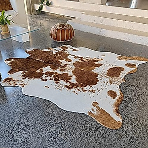 rugoo Premium Brown Cowhide Rug 6.4 ft x 8.5 ft Faux Cowhide Rug Cow Print Rug Faux Animal Skin Rug for Living Room Bedroom Nursery Western Decor
