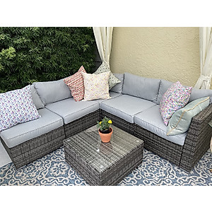 Sqodok Patio Cushion Covers 24x22, Water Resistant Outdoor Cushion Covers for Patio Furniture, 4Pack Patio Cushion Seat Slicovers Replacement for Sectional Sofa, Wicker Chair, Grey Heather