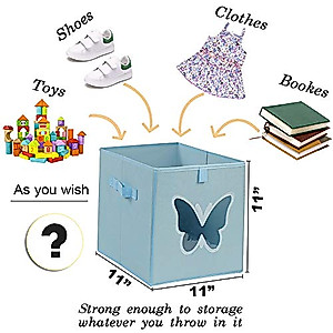 Homyfort Cube Storage Bins for kids 11x11 - Foldable Fabric Toy Box Clothes Storage Boxes Organizer with Clear Window for Pantry,Closet,,Bedroom,Butterfly Set of 4