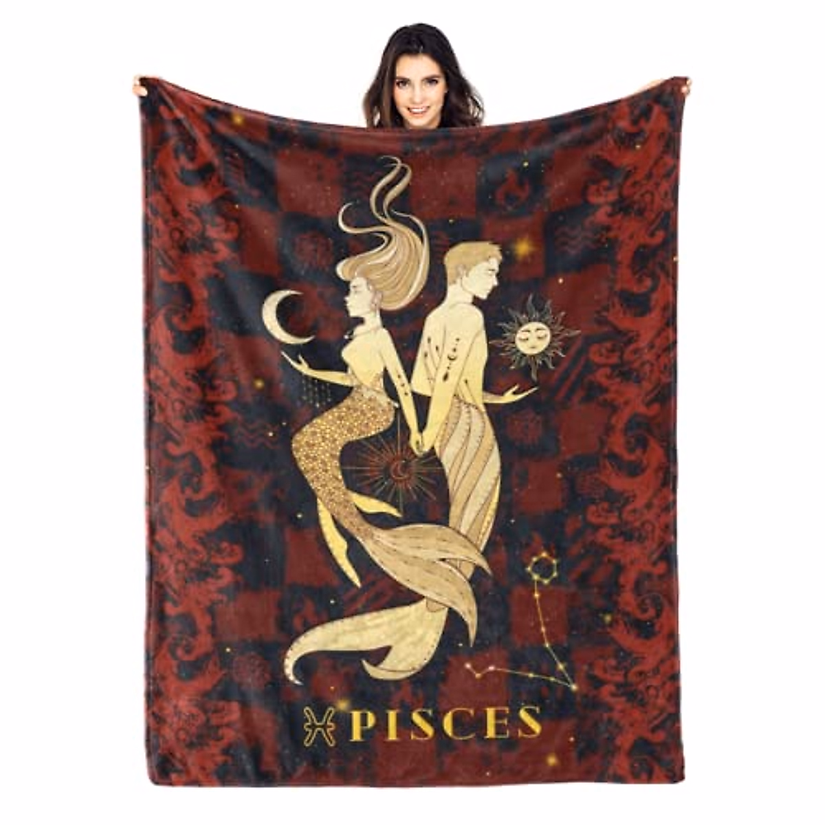 ZEWASIIL Constellation Pisces Throw Blanket 60"X50" Flannel Zodiac Sign for Couch Bed Sofa Travelling Camping for ​Kids Adults