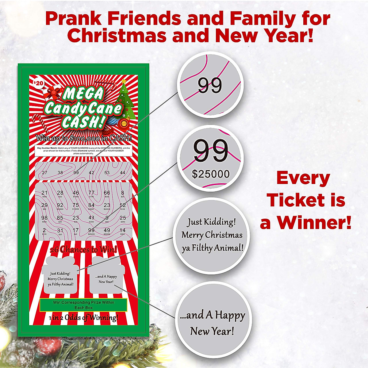 OBRC - Best Stocking Stuffers of 2023! Prank Christmas Lottery Tickets. Great Gag Gift for All Ages: Adults, Men, Women, and Teens. Merry Christmas Ya Filthy Animal.and A Happy New Year!