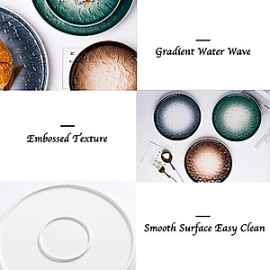 Eglaf 6'' Ceramic Small Appetizer Plates - Porcelain Gradient Water Wave Embossed Texture - Dessert Plates for Tea Party, Cake, Ice cream, Waffles, Apple Pie, Snacks (Set of 6-3 Colors Mix)
