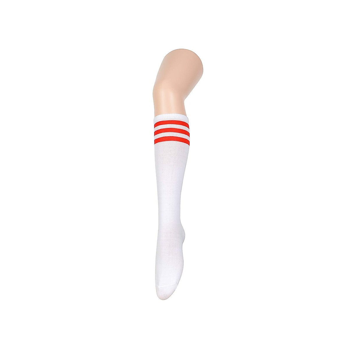 Komorebi Women's Knee High Athletic Socks Stripes Tube Sport Socks Soft Strench High Socks for Women Outdoor White Red One Size
