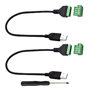 zdyCGTime USB 2.0 A Screw Terminal Block Connector Cable USB 2.0 A Male Plug to 5 Pin/Way Female Bolt Screw with Shield terminals Pluggable Type Adapter Connector Converter Cable（30CM/2Packs(Male)