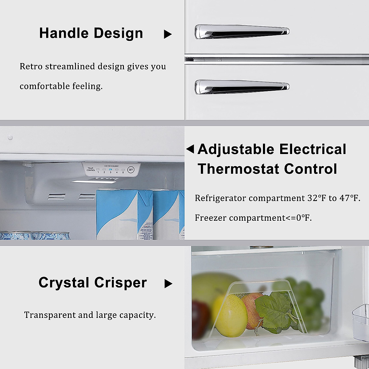 Galanz GLR10TWEEFR Retro Refrigerator with Top Freezer Frost Free, Dual Door Fridge, Adjustable Electrical Thermostat Control, 10 cu ft, White