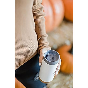 Ello Cole 16oz Vacuum Insulated Travel Coffee Mug with Leak-Proof Slider Lid and Built-in Coaster, Keeps Hot for 5 Hours, Perfect for Coffee or Tea, BPA-Free Tumbler, Grey