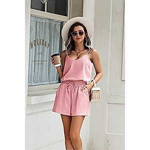 Zeagoo 3 Piece Linen Shorts Set for Women Dressy Casual Shirts Long Sleeve Summer Adjustable Spaghetti Strap Tanks