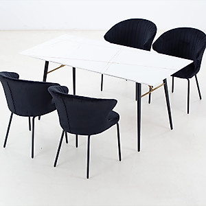 kevinplus 70'' Dining Table, Slate Kitchen Dining Table with Sintered Stone Top Surface, Modern Mid-Century Rectangular Conference Table for Office, Living Room Dinner Table, Metal Legs, White & Gold