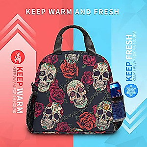Reusable Skull Lunch Box for Boy Girl Man Women, Adjustable Shoulder Strap Insulated Lunch Bag Lunch Tote Bag for Travel Picnic Office Work