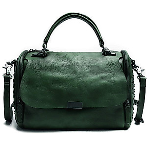 IVTG Genuine Leather Satchel Bag for Women Vintage Handmade Top Handle Crossbody Handbag (Green)