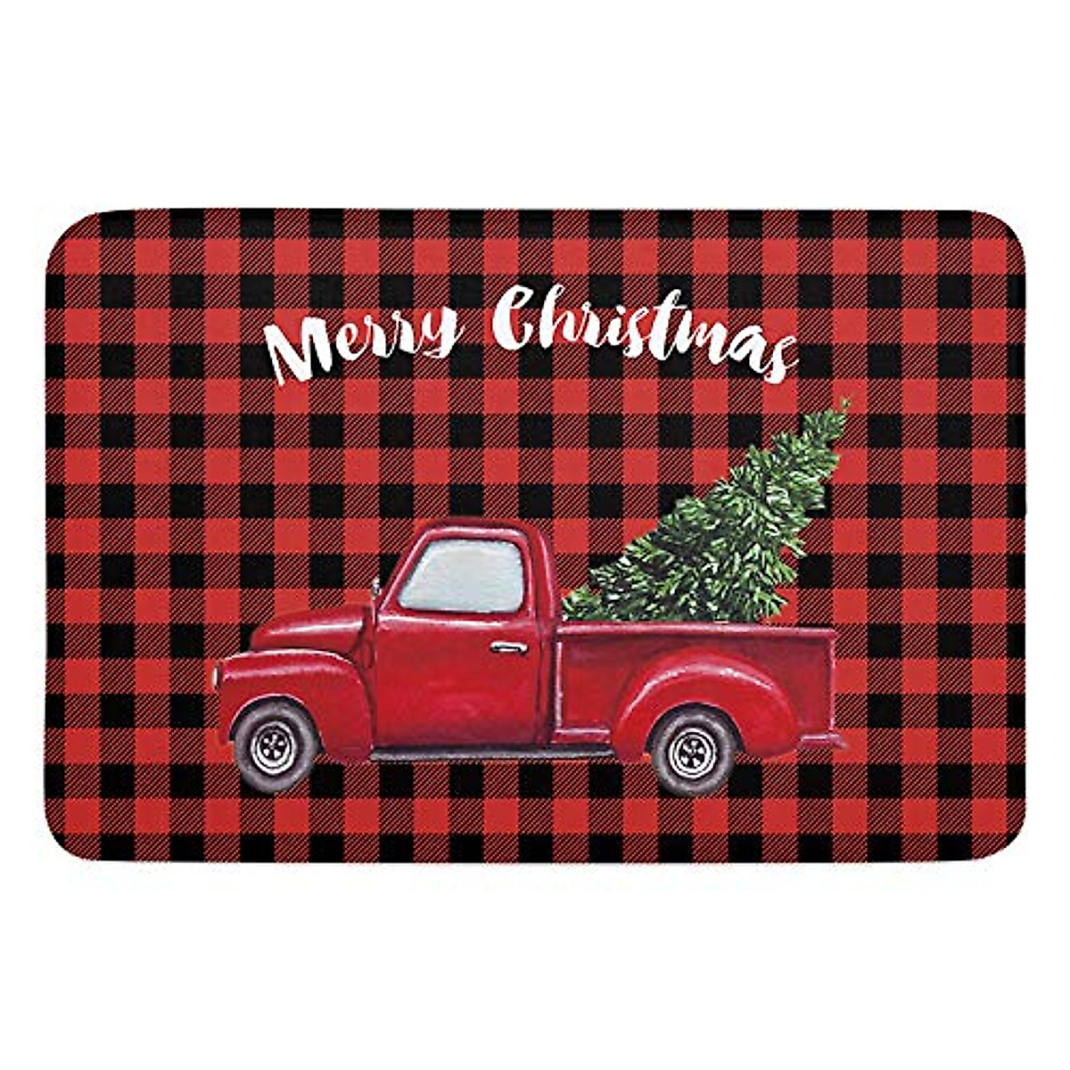 Christmas Bath Rugs Christmas Red Truck Sponge Doormat Absorbent Non Slip Durable Soft Flannel Mat Christmas Tree Red Buffalo Check Plaid Christmas Memory Foam Mats for Bathroom Kitchen 18 x 30 inches
