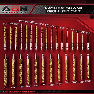 ABN 1/4in Hex Shank Drill Bit Set 30pc - Quick Change Titanium Twist Drill Bit Set, Impact Hole Drilling 1/16 to 1/2in