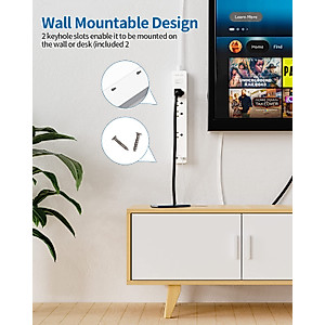 Flat Extension Cord 15 ft, NTONPOWER Ultra Thin Flat Extension Cord Under Carpet, Rug, Door, Wall Mount Power Strip Flat Plug with 4 Outlets 2 USB, Overload Protection for Home Office Indoor, White