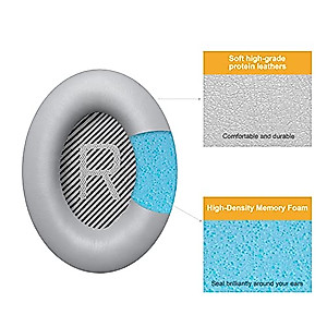 BINGLE Upgraded QC35 Replacement Ear Pads for Bose & Sound Insulation Bose QC35 ii Replacement Ear Pads, Added Thickness QC35 Replacement Headphone Pads with Soft Leather, Memory Foam Gray