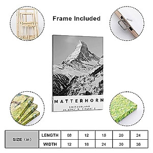Matterhorn Poster Black And White Photo, Matterhorn Wall Art, Matterhorn Travel Poster, Matterhorn P Canvas Art Poster And Wall Art Picture Print Modern Family Bedroom Decor Posters 16x24inch(40x60cm)