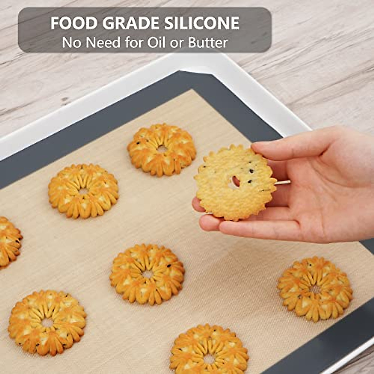 Elyum Silicone Baking Mat, 2 Pack Non-Stick Food Grade Silicone Mat for Baking, Reusable Heat Resistant Half Sheet Baking Mat for Cookies Macarons Bread Pastry (16.5"x11.6", Grey)