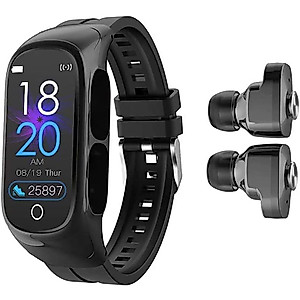 Smart Watch with Earbuds,Watch with Earbuds Built in for Men Women Kids Long Standby Time Receive Calls Messages Play Music Sleep Tracker Calorie Counter Heart Rate for Android iOS (Black)