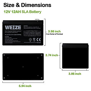 Weize 12 Volt 12 Ah Rechargeable Battery with F2 Terminals, Sealed Lead Acid (SLA) AGM Deep Cycle Battery replaces BP12-12,GP12120,GS12V12AH,6-DW-12, 2 Pack