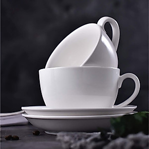 Kingrol 8 Ounces Cappuccino Cups with Saucers & Spoons, Porcelain Tea Cup Set, Set of 6 Coffee Mugs for Latte, Mocha, Cappuccino, and Mulled Drinks