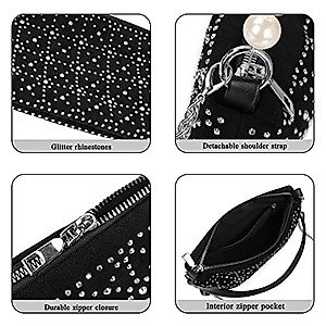 Women Rhinestone Purse Evening Clutch Bag Chain Crossbody Shoulder Bag Tote Handbag for Party Prom Wedding (Black)