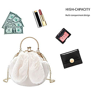Rebecca Women girls Lovely Fuzzy Rabbit Ear Handbag Purse Plush Mini Satchel Crossbody Bag, White