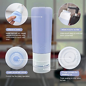 Travel Bottles TSA Approved, TCJJ 3oz BPA Free Silicone Travel Container, Leakproof Squeeze Travel Tube Cream Jars with Bag, Toiletry Bottle Set for Cosmetic Shampoo Conditioner Lotion Liquids (9 Pcs)