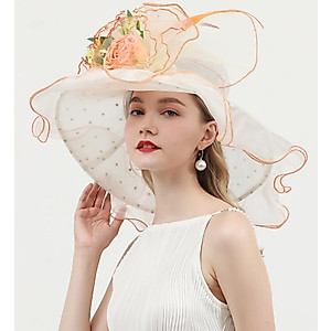ORIDOOR Women Organza Fascinator Kentucky Hat Derby Floral Tea Party Wedding Hat B866 Beige …