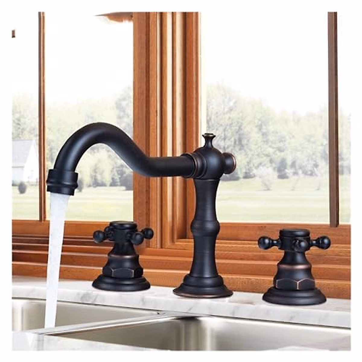 Black Bathtub Swivel Spout Oil Rubbed Black Bronze 3 Pcs Double Handles Bathroom Basin Sink Brass Faucet Mixer Tap,kitchen sink faucet