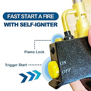 Propane Torch Head with 3 Nozzles Tips - MAPP MAP Gas Trigger Start Welding Torch Head lighter Self Ignition Igniter Adjustable Knob Continuous Flame Lock for Sous Vide Soldering Brazing Wood