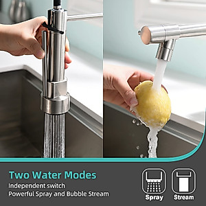 Kicimpro Faucet for Kitchen Sink, Commercial Kitchen Faucet with Pull Down Sprayer Brushed Nickel Spring Single Handle High Arc Stainless Steel Kitchen Bar Sink Faucet 1 Hole Or 3 Hole Compatible
