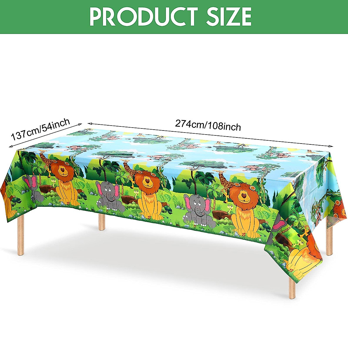 3 Pieces Jungle Animal Party Tablecloth Safari Animals Table Cover Plastic Zoo Jungle Safari Tablecloth for Kids Jungle Safari Theme Birthday Party Baby Shower Decorations and Supplies, 54 X 108 Inch