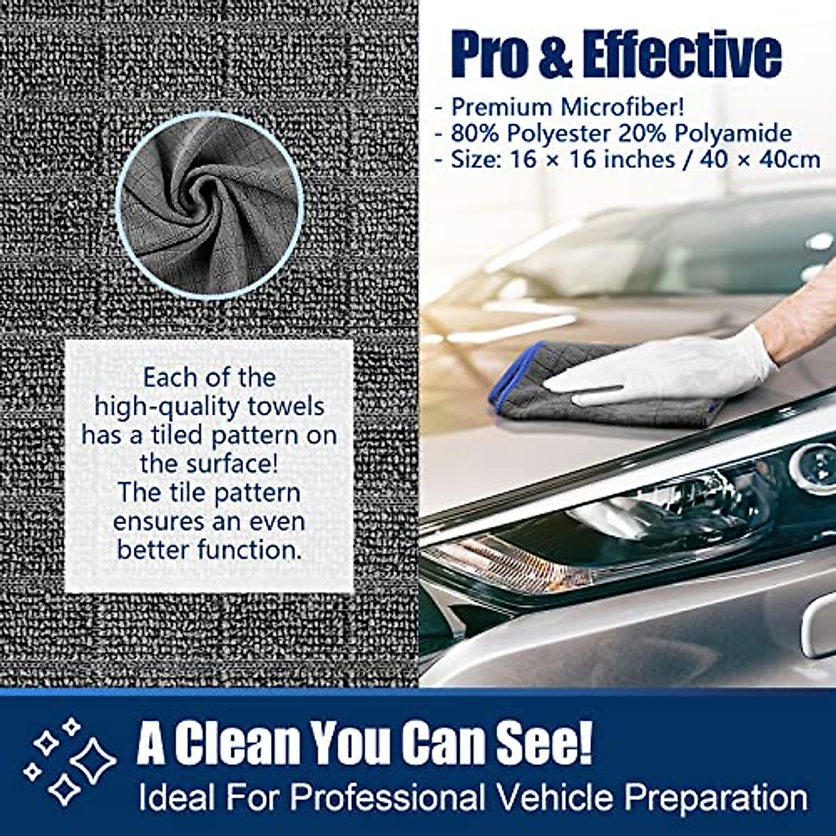 Airlab Microfiber Towels for Cars Wash & Drying Auto Detailing, Highly Absorbent, Lint-Free, Streak-Free, All-Purpose Cleaning Cloths for Household, 16" x 16", Pack of 8, Grey