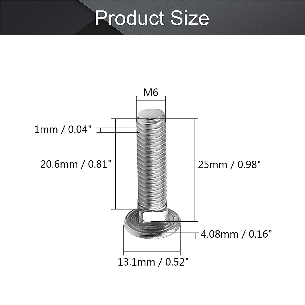 MroMax 100PCS Carriage Bolts M6x25mm Half Round Head Square Neck Bolt Fasteners 304 Stainless Steel Neck Carriage Bolt Silver Tone