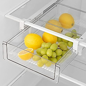 BIINONE Large Fridge Drawer Organizer 14in-20in for Deli Meat, Cheese, Vegetable, Fruit Clear Fridge Organizer Bins, Refrigerator Undershelf Drawer-XL