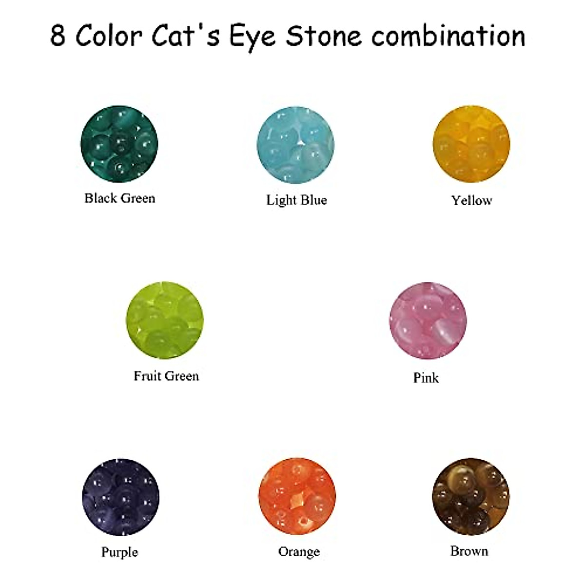 400pcs 6mm Stone Beads Kit Round Loose Gemstone Black Green Light Blue Yellow Fruit Green Pink Purple Orange Brown Cat's Eye Stone Bead for Bracelet Necklace Earrings Jewelry Making