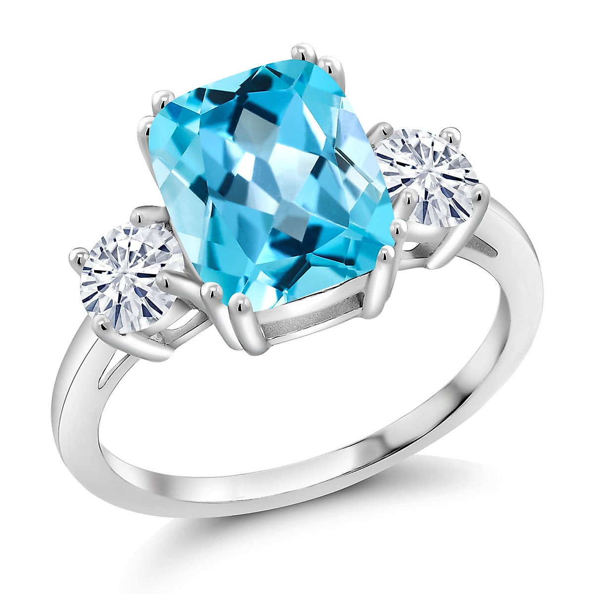 Gem Stone King 925 Sterling Silver Customized and Personalized Build Your Own 3 Stone Round and Cushion Cut Birthstones Ring For Women (Size 6)