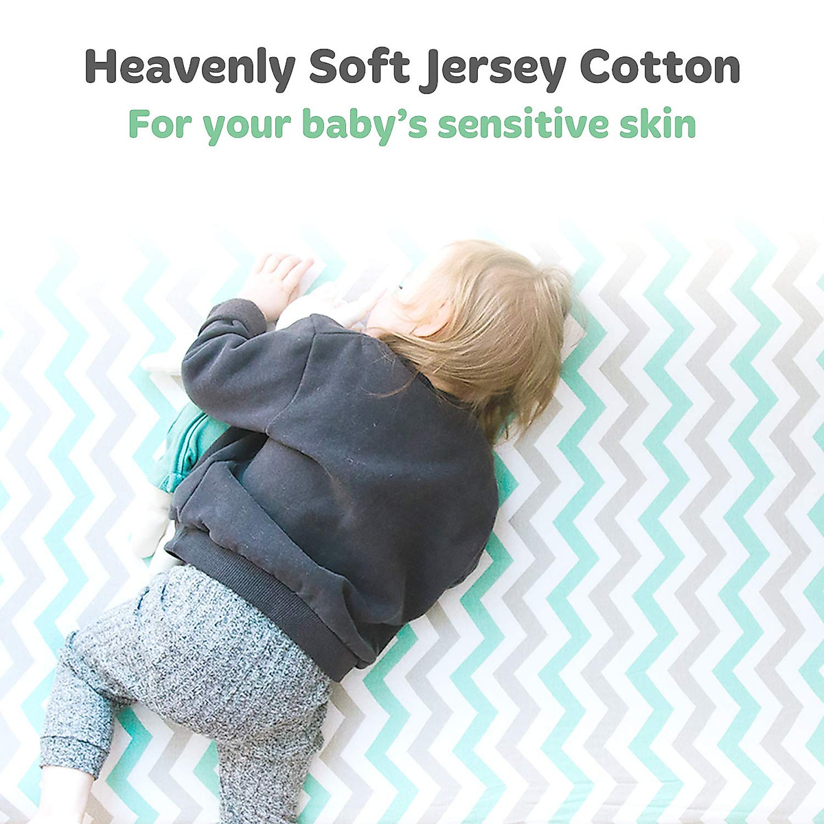 Cradle Sheets Fitted 18 x 36 – Fits Most Bedside Sleeper Bassinets Without Bunching Mattress Pad – Snuggly Soft Jersey Cotton – Grey, Mint, Chevron, Elephants – 2 Pack