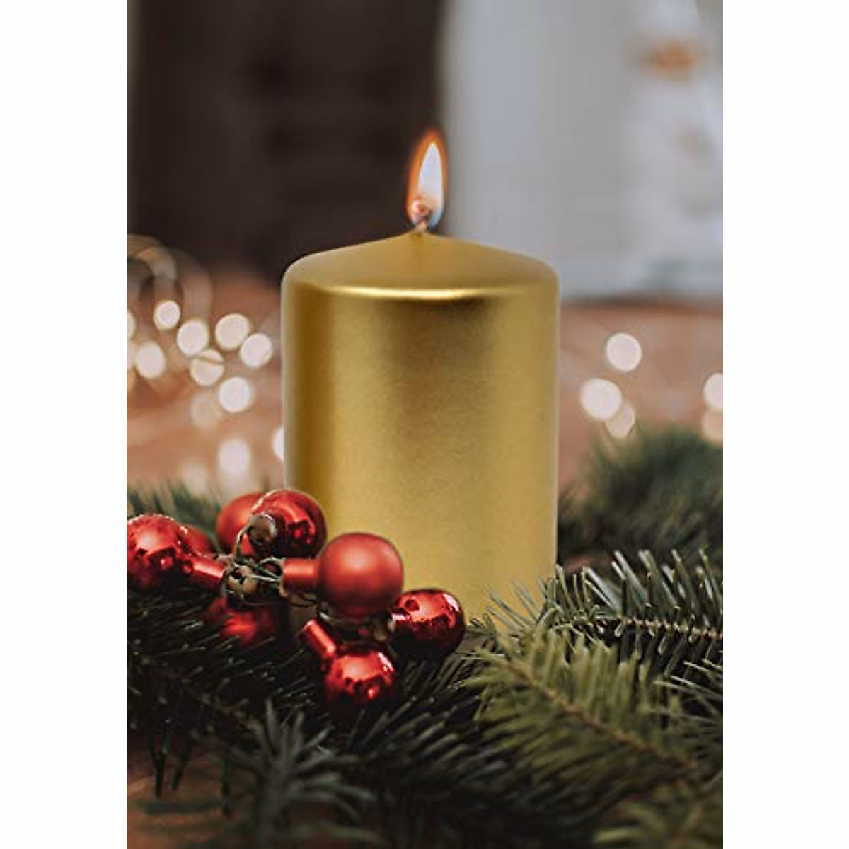 Hyoola Metallic Pillar Candles - 6 Pack - Gold Pillar Candles - European Made Decorative Pillar Candles - 2.4 Inch x 4 Inch
