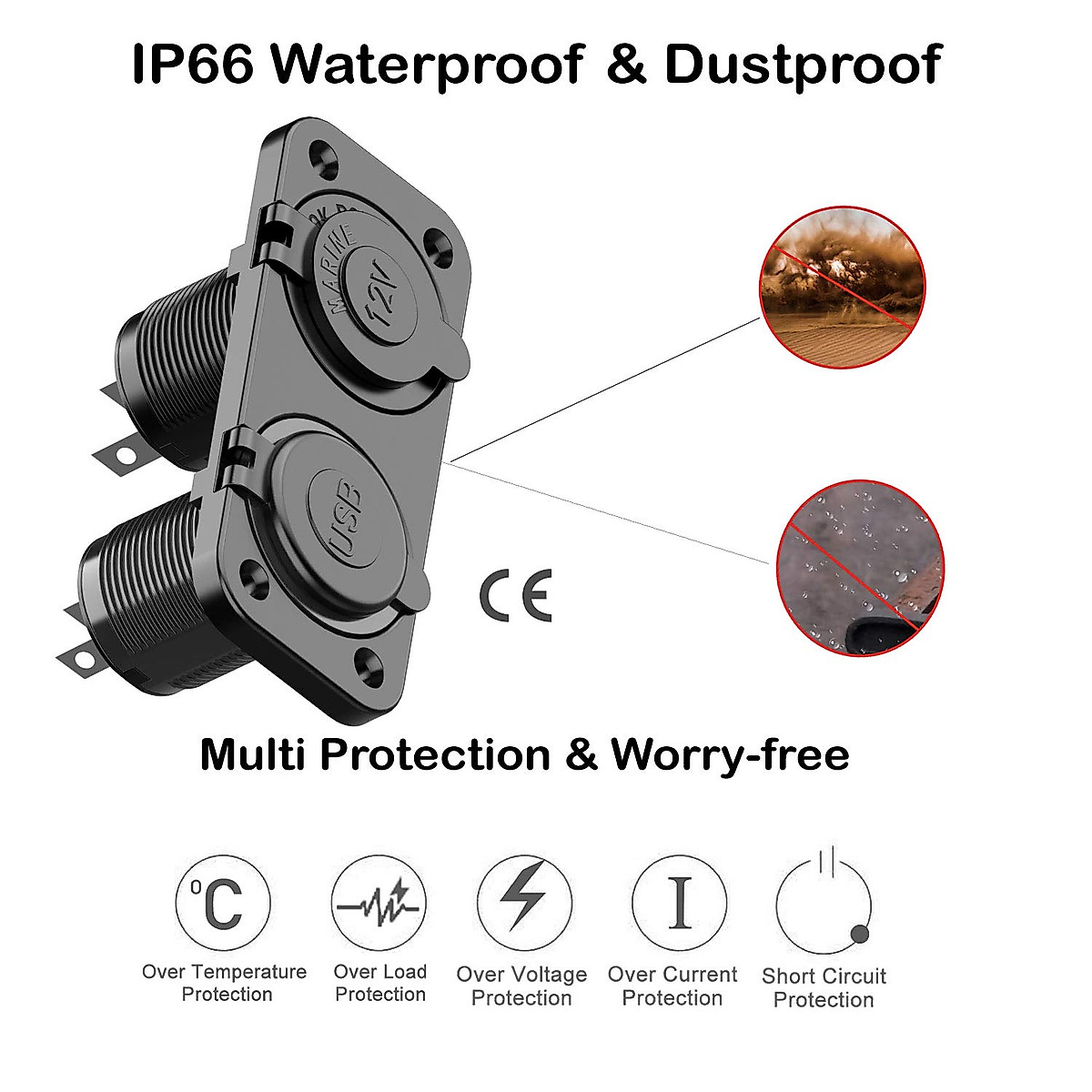 QC 3.0 USB Outlet 12V Boat Marine Waterproof Cigarette Lighter Socket Splitter 12 Volt DC Power Charger Adapter DIY Kit with Blue LED Dual USB Ports for Rocker Switch Panel on Car RV Golf Cart ATV