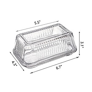 ZEAYEA 2 Pack Glass Butter Dish with Lid, Glass Butter Keeper, 100% Food Safe Clear Butter Serving Dish with Cover for Cream Cheese, Cake, Salad, Candy, Hold 2 Standard Stick Butter