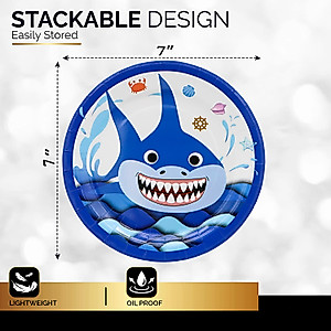 40Pcs Shark Party Supplies Blue Ocean Shark Paper Plates Blue Ocean Tableware Set 7"Ocean Animal Shark Dessert Plates for Under the Sea Themed Boy Baby Shower Blue Ocean Shark Party Decoration(Shark)