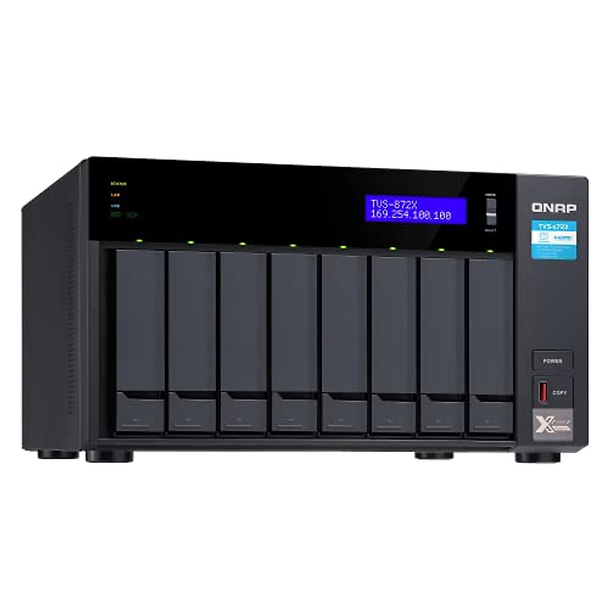 QNAP TVS-872X-i5-8G-US Desktop 8-bay NAS/iSCSI IP-SAN, Intel® Core™ i5 6-Core Processor, 8GB DDR4 RAM, 10GbE*1 (BASE-T), 1GbE*2