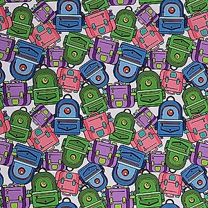 Mook Fabrics Cotton Back to School Backpack, White Cut by The yard