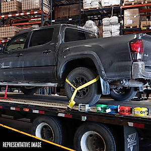 US Cargo Control Lasso Straps with O-Rings (4-Pack), 2 Inch X 10 Foot Lasso Straps for Car Hauler and Low Clearance Car Hauling Applications, 3,333 LBS Working Load Limit, Wheel Tie Down Strap