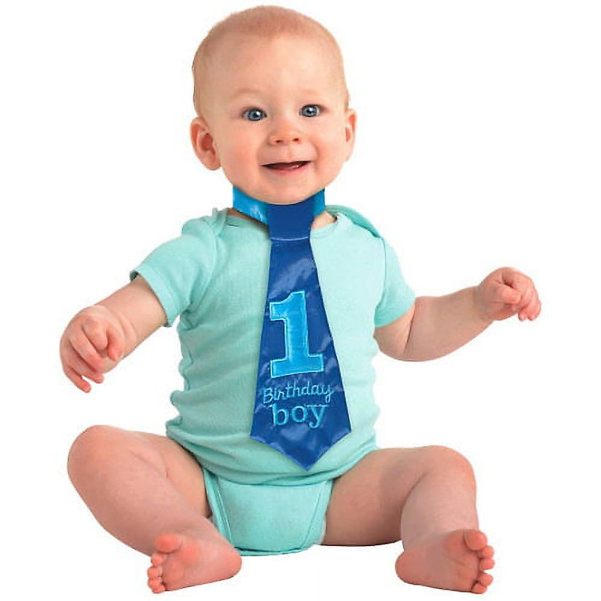 Baby Boy 1st Birthday Satin Blue Tie - 9", 1 Piece - Ideal for Party & Photoshoot