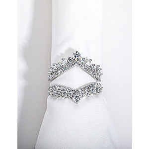 CannyCat 1.23 CTTW Moissanite Ring Enhancers 2 pieces Lab Created Diamond Curved Wedding Bands for Women Platinum Plated Silver Eternity Stacking Rings Wrap Guard for Engagement Anniversary Ring (9)