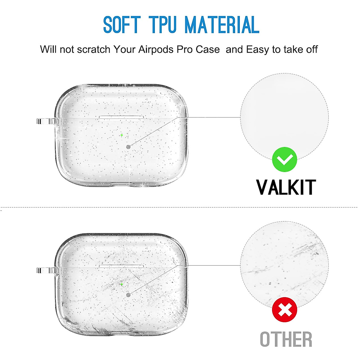 Valkit Compatible AirPods Pro Case, Clear Glitter Cute Bling Air Pod Pro Protective Case Cover with Keychain for Girls Women Men Shockproof Skin Case for Apple AirPods Pro Charging Case - Clear