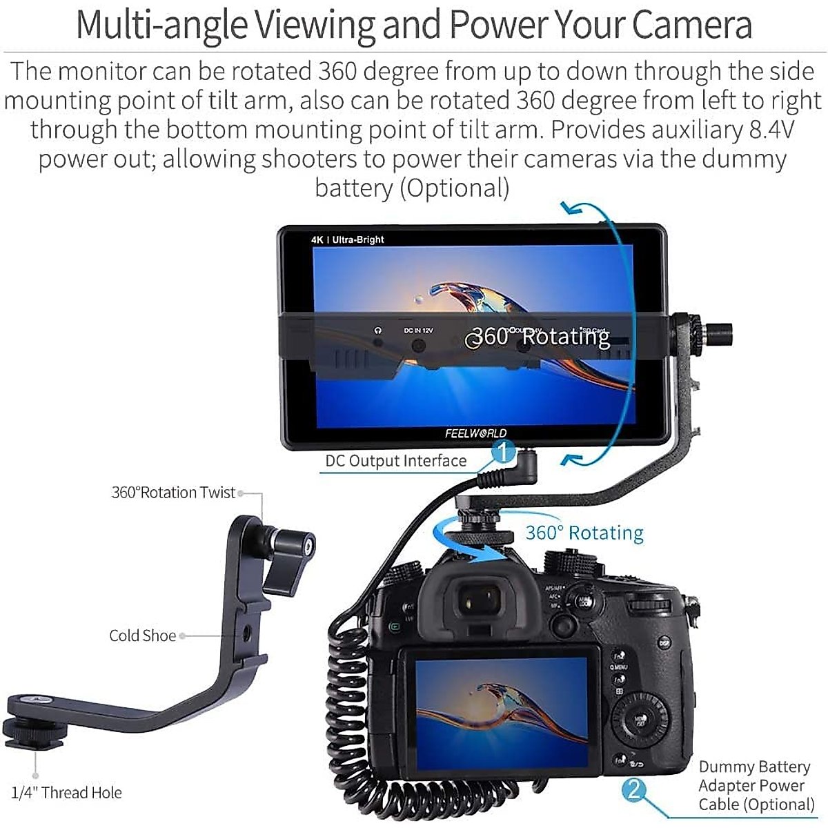 FEELWORLD LUT6 6 Inch 2600nits HDR 3D LUT Touch Screen DSLR Camera Field Monitor with Waveform VectorScope Histogram 4K HDMI Input Output 1920X1080 IPS Panel
