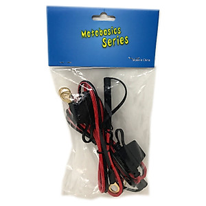 Tetra-Teknica MotoBasics Series RHS-01 12V Ring Terminal Harness with Black Fused 2-Pin Quick Disconnect Plug, 2 Feet, 16 Gauge Copper Wire, 10A Fuse, 2 Per Pack
